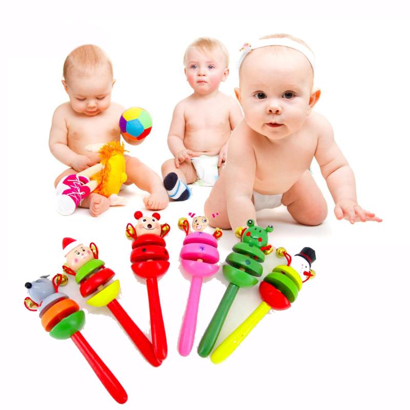1Pcs Cute Wooden Stick Hand Shake Bell Baby Rattle... – Grandado