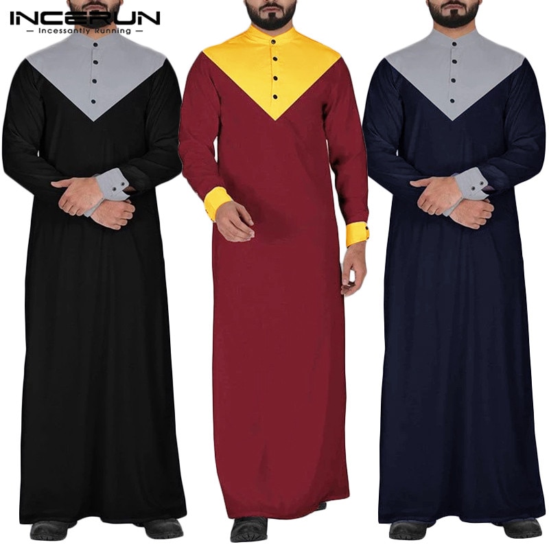 INCERUN Vintage Men Robes Islamic Muslim Kaftan St... – Grandado