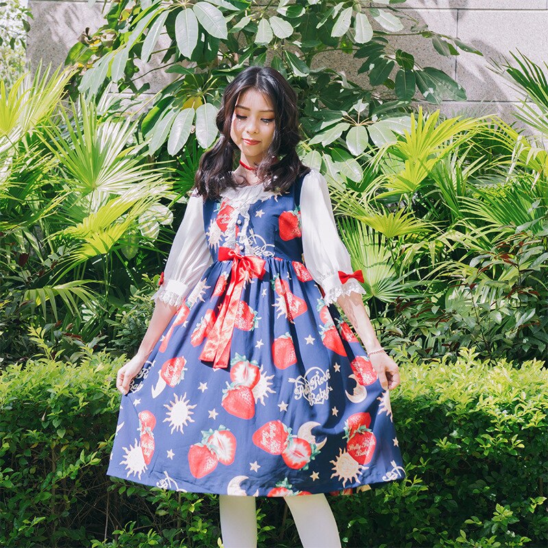 Kawaii Lolita Jurk Aardbei Angel OP Jurk Japanse L Grandado Kawaii Lolita Jurk Aardbei Angel OP Jurk Japanse L Grandado