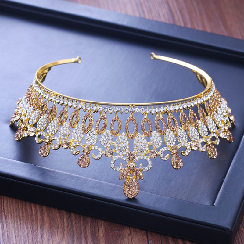 Golden Crystal Ladies Queen Tiara Baroque Rhinesto... – Grandado