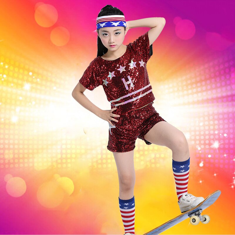 Kids Jazz Dance Costumes Sequin Suit Short Sleeve ... – Grandado