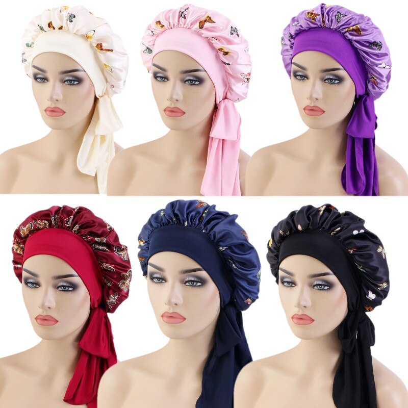 Women Butterfly Printed Satin Bonnet Adjuestable E... – Grandado