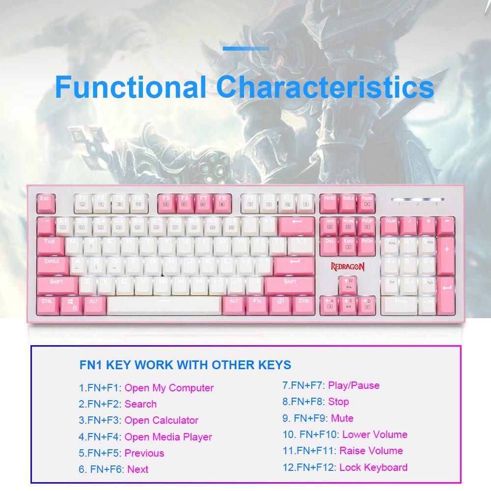 REDRAGON HADES K623 USB Pink White Mechanical Gami... – Vicedeal