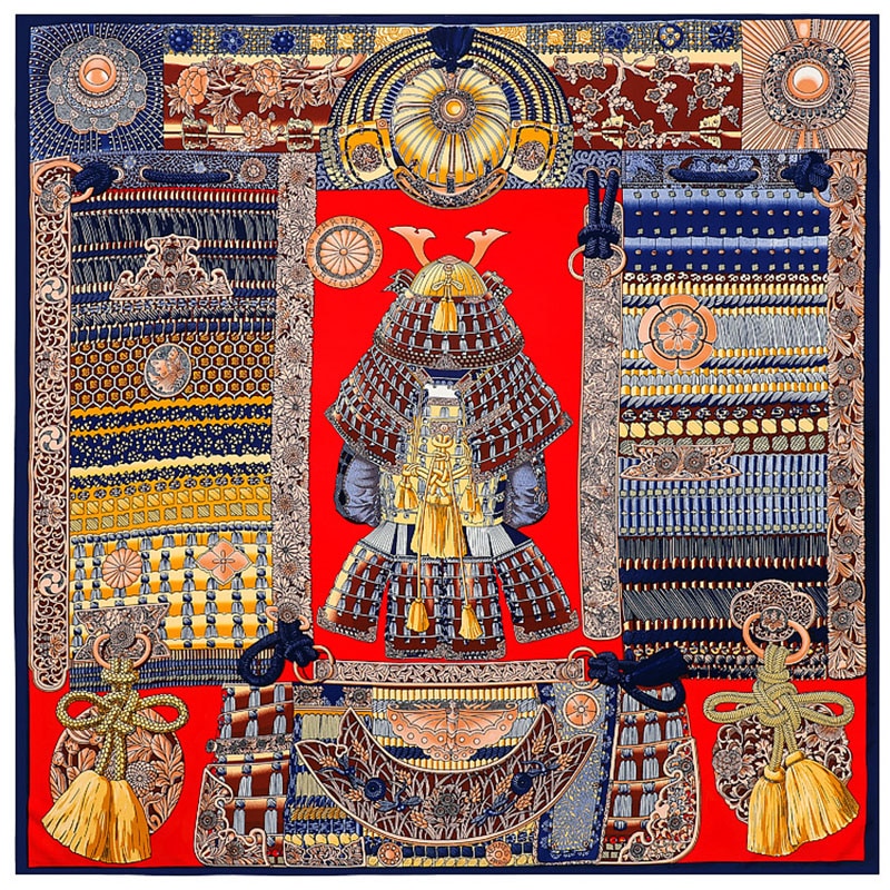 twill weave silk square scarf samurai armor print ... – Vicedeal