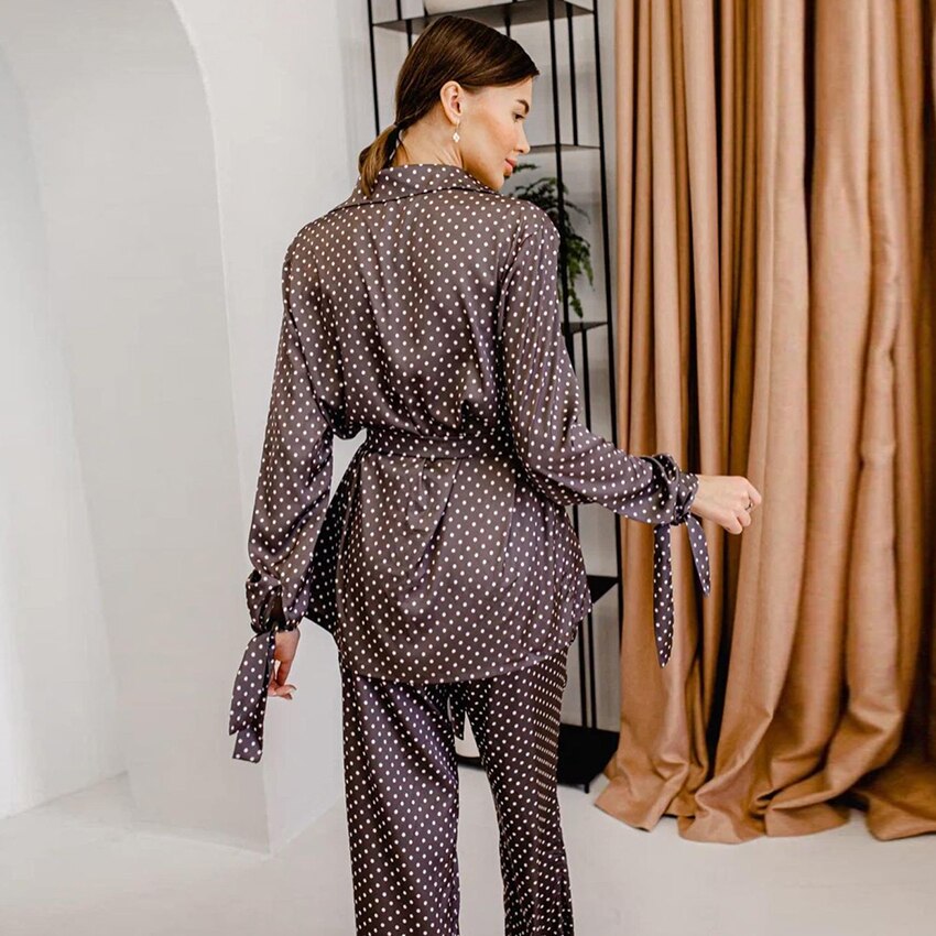 Hiloc Polka Dot Sleepwear Women Pajama Spring Long... – Grandado