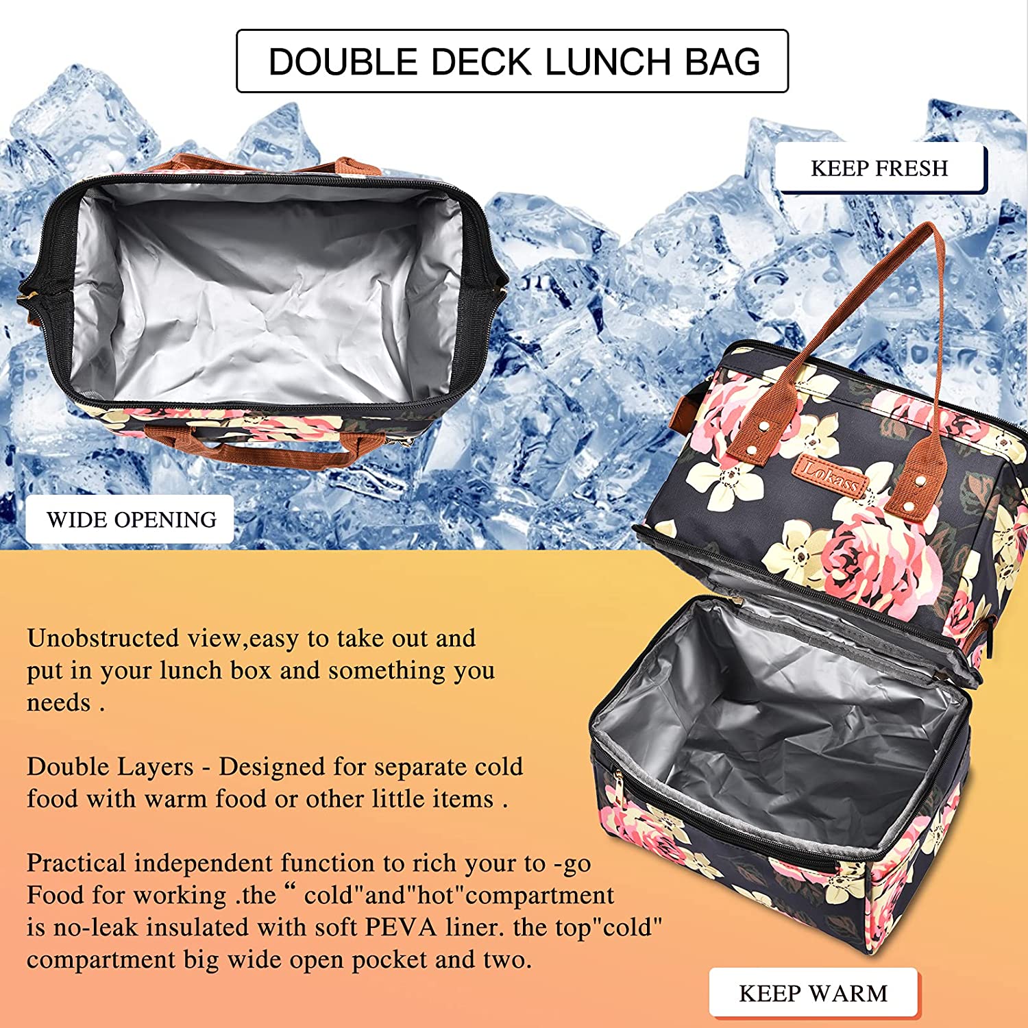 LOKASS Double Deck Lunch Bag Insulated Lunch Box L... – Grandado