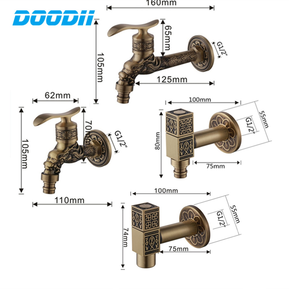 Doodii Carved Wall Mount Bibcock Brass Retro Tap D... – Vicedeal