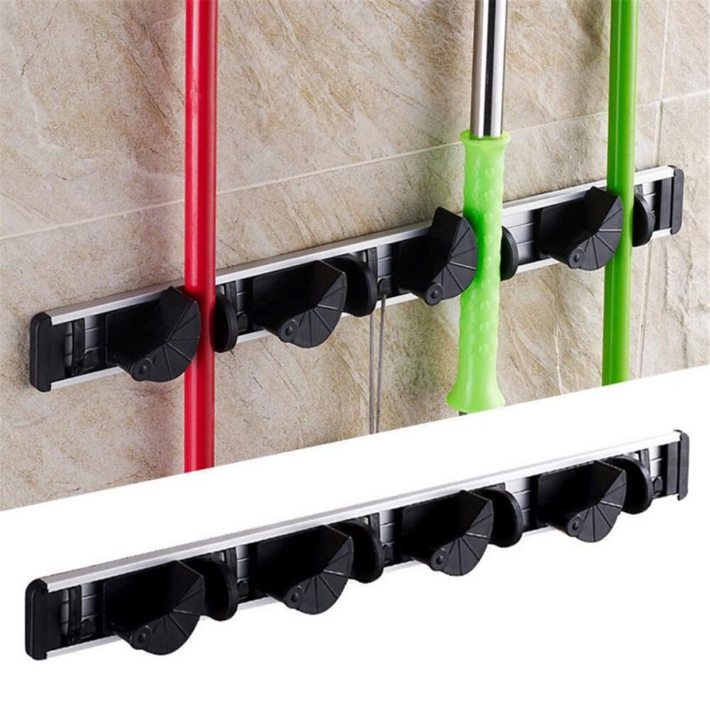 Broom rack wall mount 5 slot 6 hook rake mop 1 dur... – Grandado