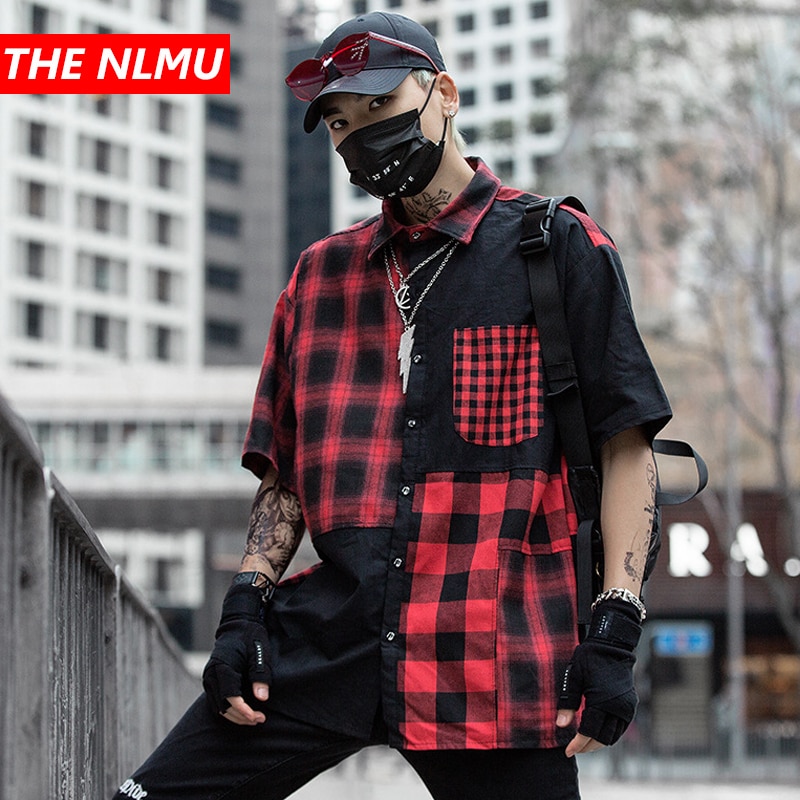 Plaid Shirts Mannen Hip Hop Korte Mouw Kleur Blok ... – Grandado