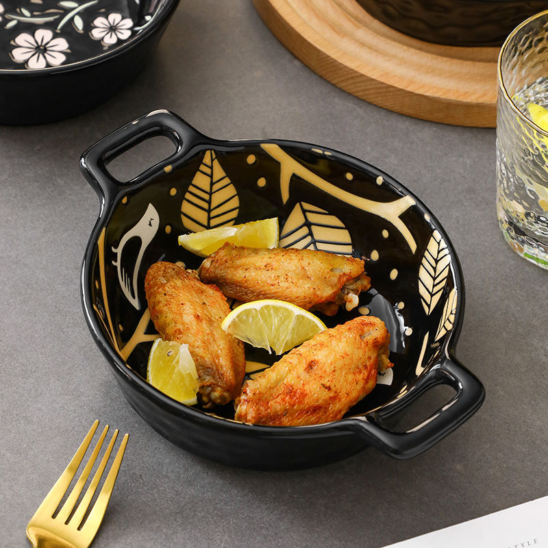 Large ceramic double ear soup bowl baking bowl sal... – Vicedeal