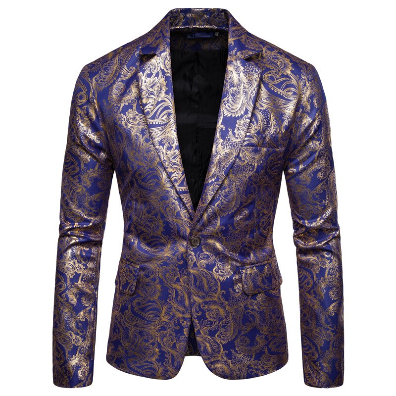 Men's Golden Floral Blazers Business Casual Suit W... – Grandado