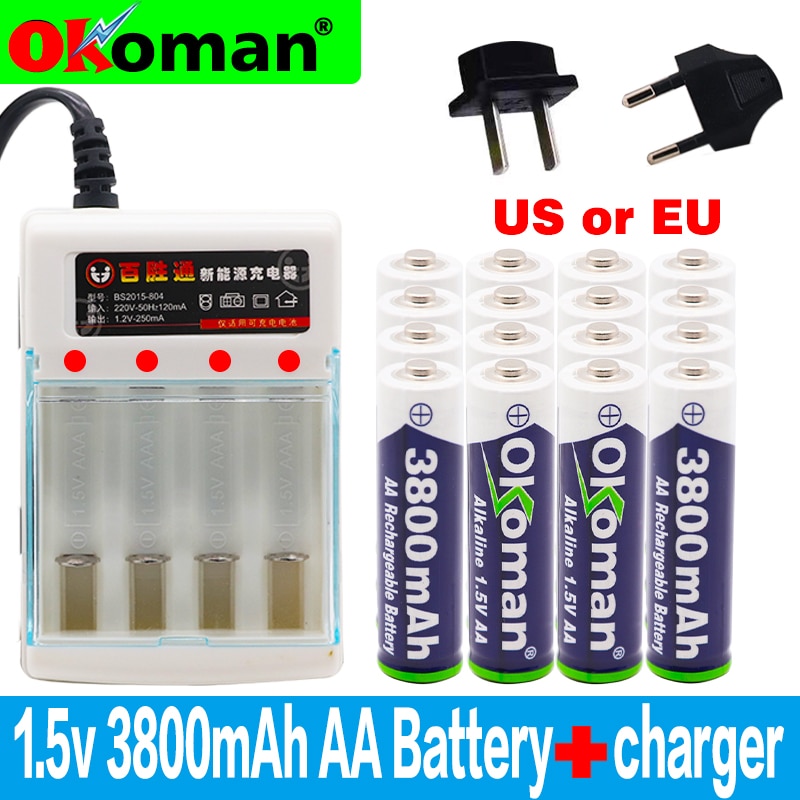 Brand AA rechargeable battery 3800mah 1.5V Alkalin... – Grandado