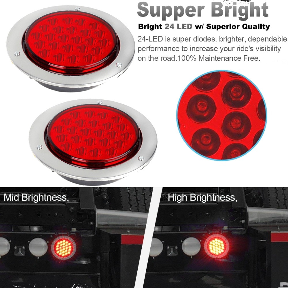 2pcs 24-LED Red 4" Inch Round Car Truck Tail Light... – Grandado