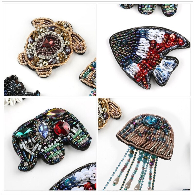 Handmade Beaded Rhinestone Cloth Patch Marine Anim... – Vicedeal