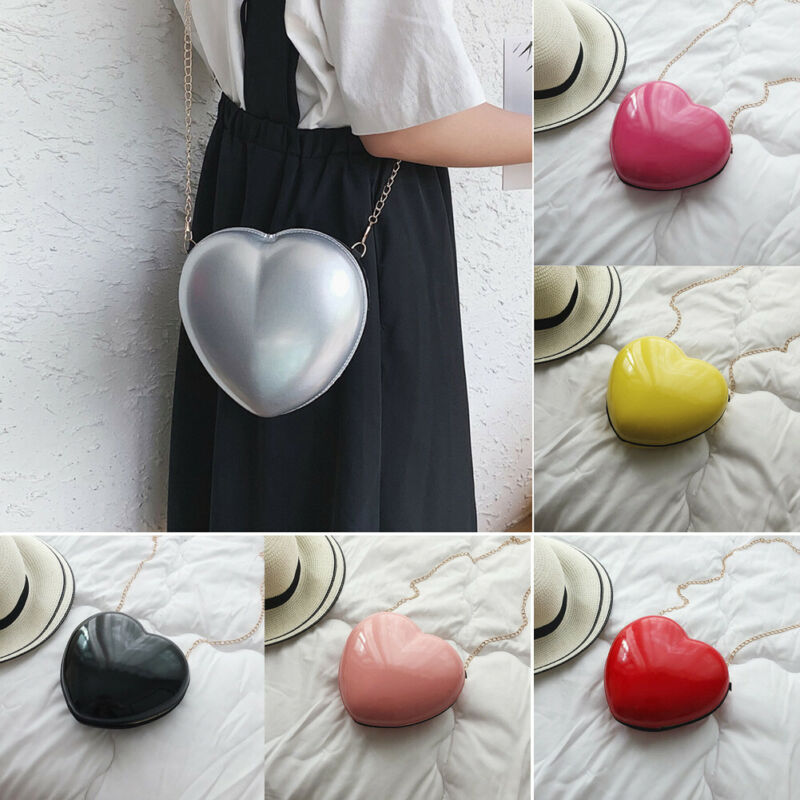 Love Heart Shaped Hard Shell Chain Shoulder Crossbody Bag Girl Handbag ...
