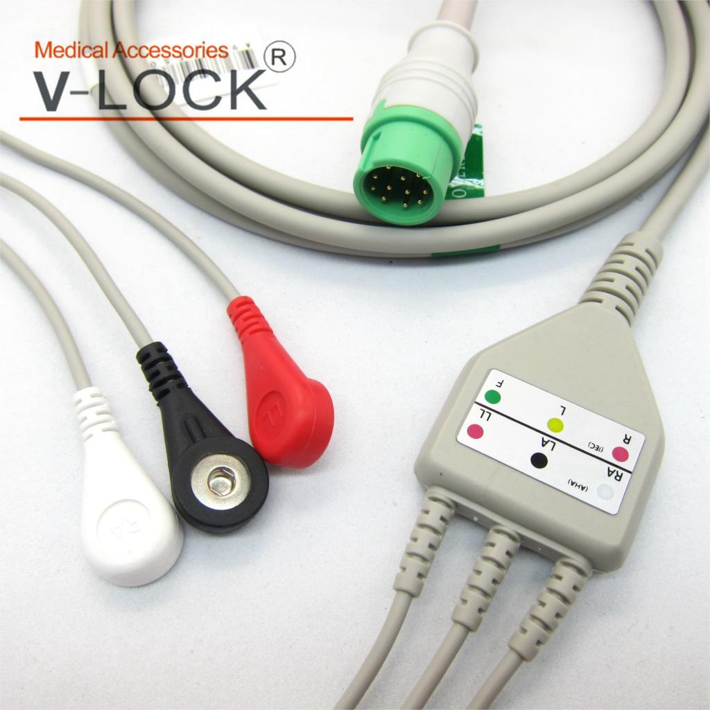 One-piece ECG cable with 3leads,clip for COMEN C-s... – Vicedeal