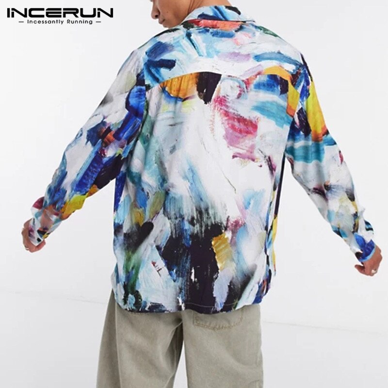 INCERUN Men Colorful Printed Shirts Long Sleeve La... – Grandado