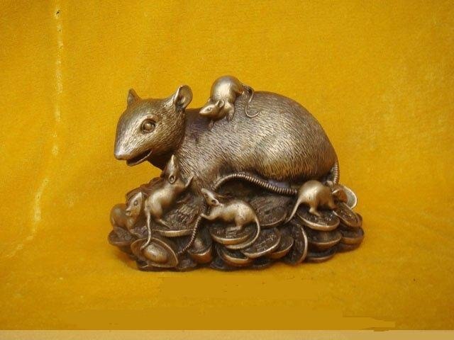 Chinese Bronzen Standbeeld Beeldje Rat Muis 4.8 "B... – Vicedeal