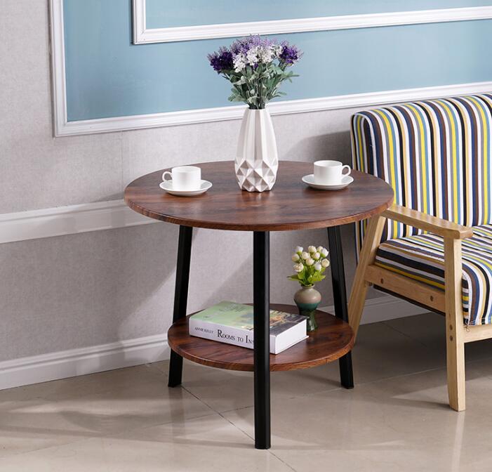 Wooden Round Balcony Table Two Layer Double Table ... – Vicedeal