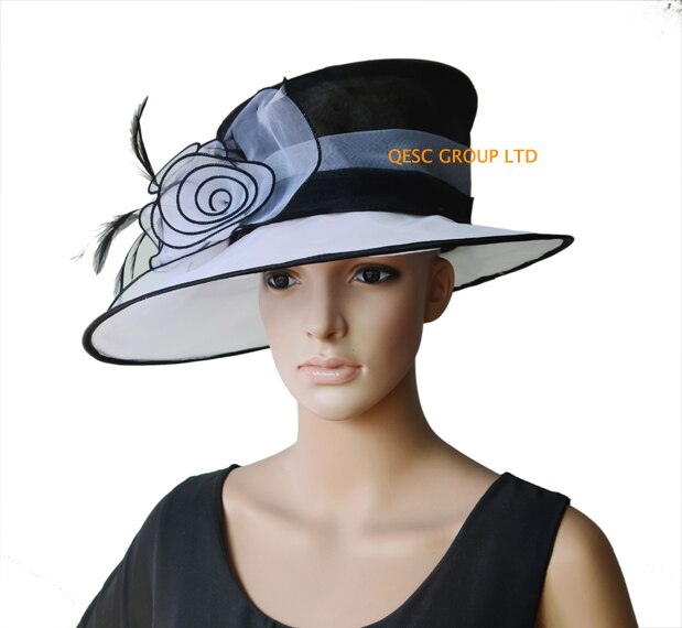 White black Wide brim Organza Hats Church Hat for ... – Grandado