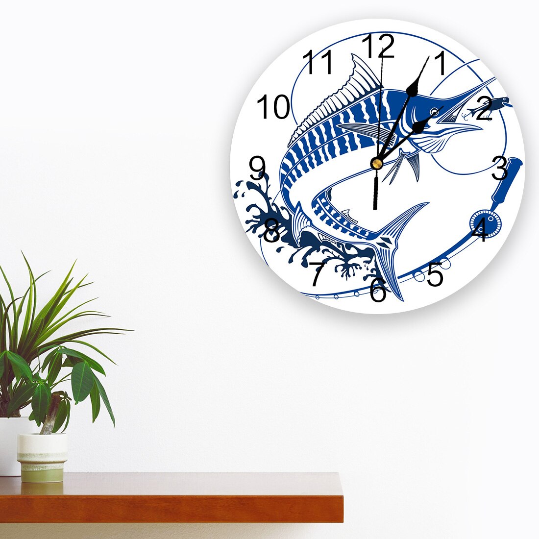 Animal Fish Fishing Hook Bait Ruler PVC Wall Clock... – Grandado