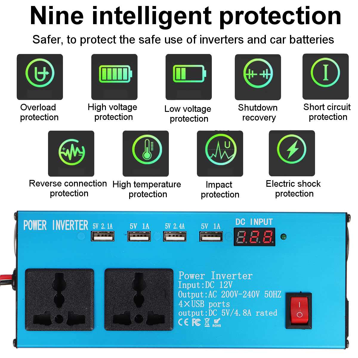 Car Power Inverter DC 12V 24V to AC 220V 240V Volt... – Grandado