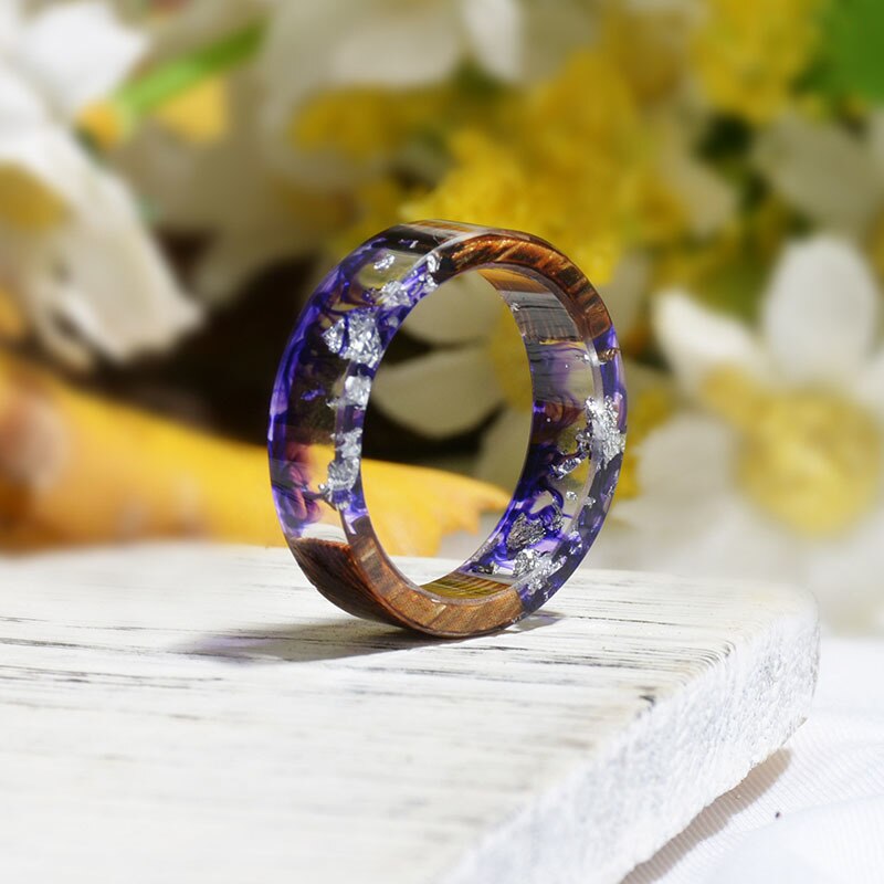 Handmade Wood Resin Ring Dried Flowers Plants Insi... – Vicedeal