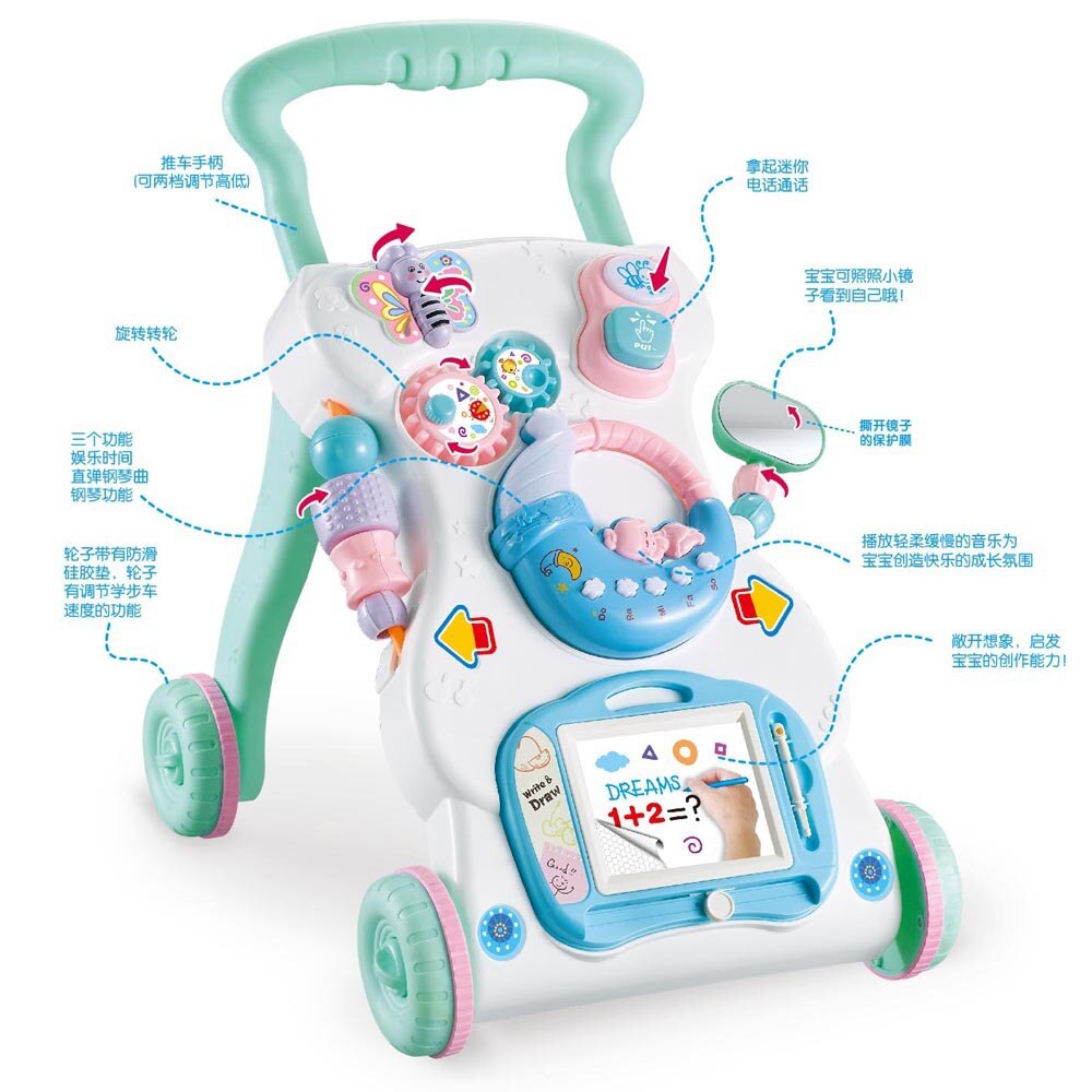 Baby Walker Trolley Children's Musical Walker Adju... – Grandado