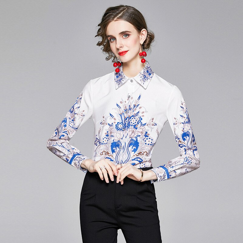 Autumn Vintage Women Blouses Runway Floral Print L... – Grandado