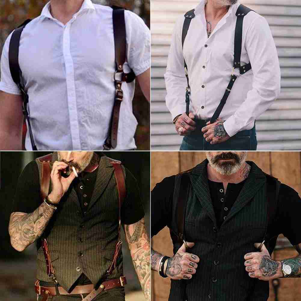 2 Colors Men's Leather Vest Straps Braces PU B... – Grandado