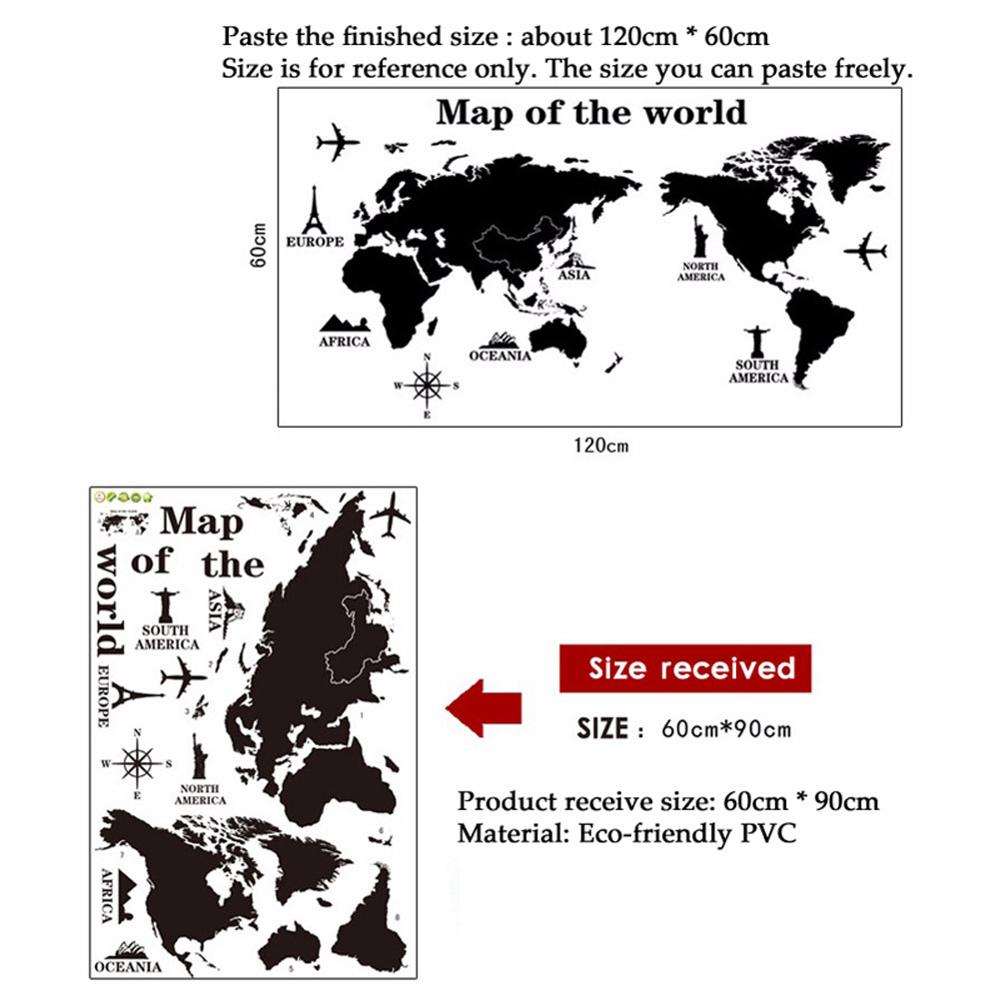 Black International world map DIY Vinyl Wall Stick... – Grandado
