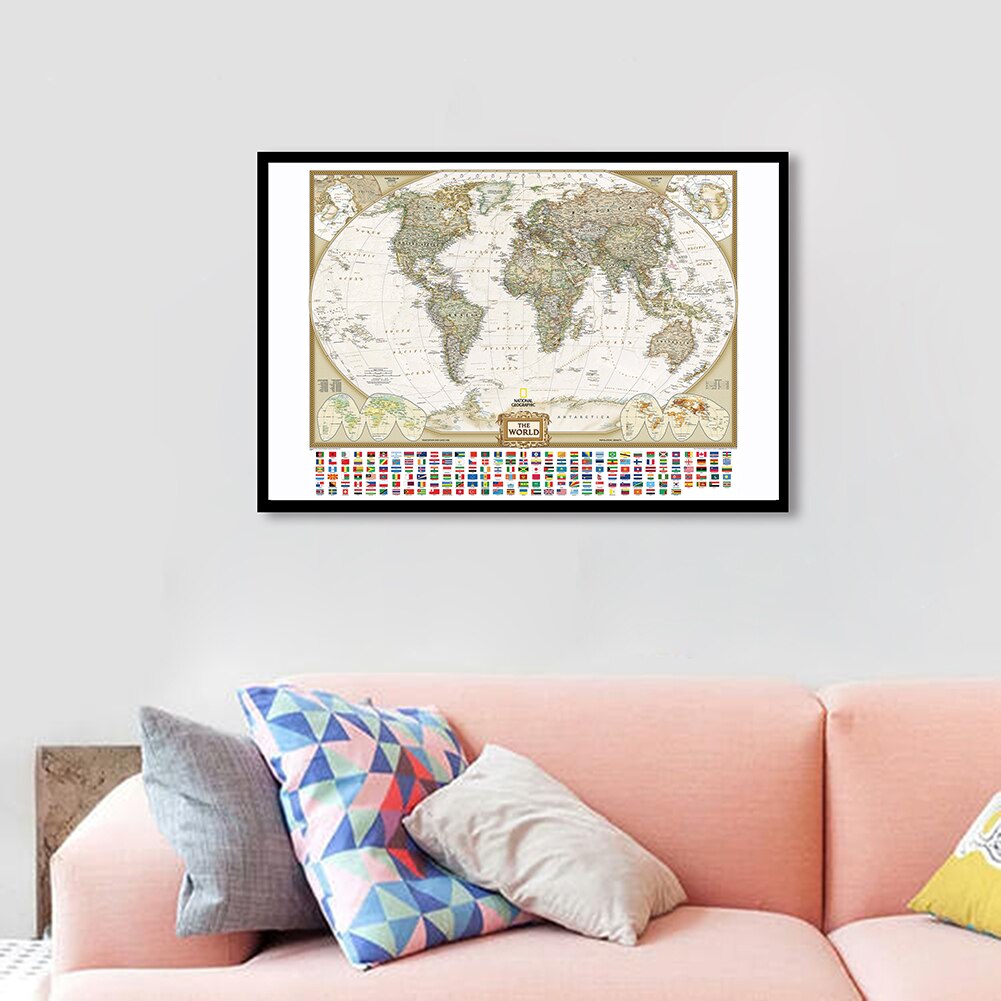 Vintage Map of The World with National Flags 84*59... – Grandado