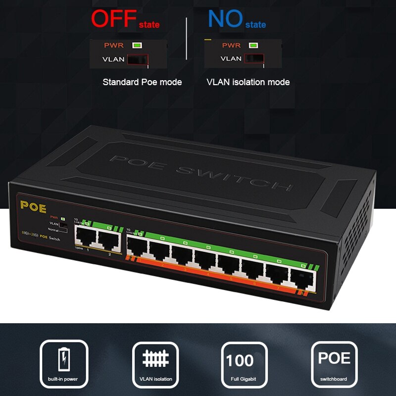 8+2 Ports POE 100 Mbps Switch with Internal Power ... – Grandado