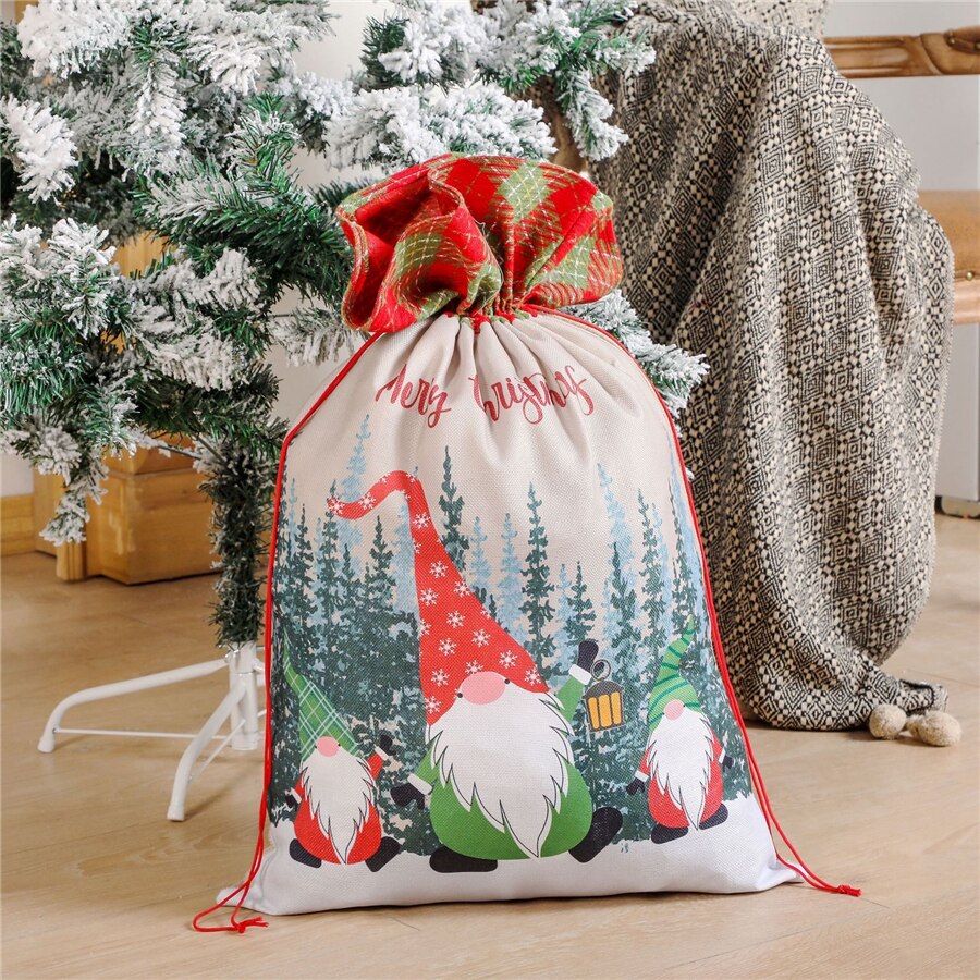 Christmas Gnome Linen Santa Sack Christmas Bag Lar... – Grandado