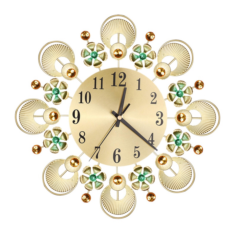 3D Wall Clock,Round Flower Crystal Metal Wall Cloc... – Grandado