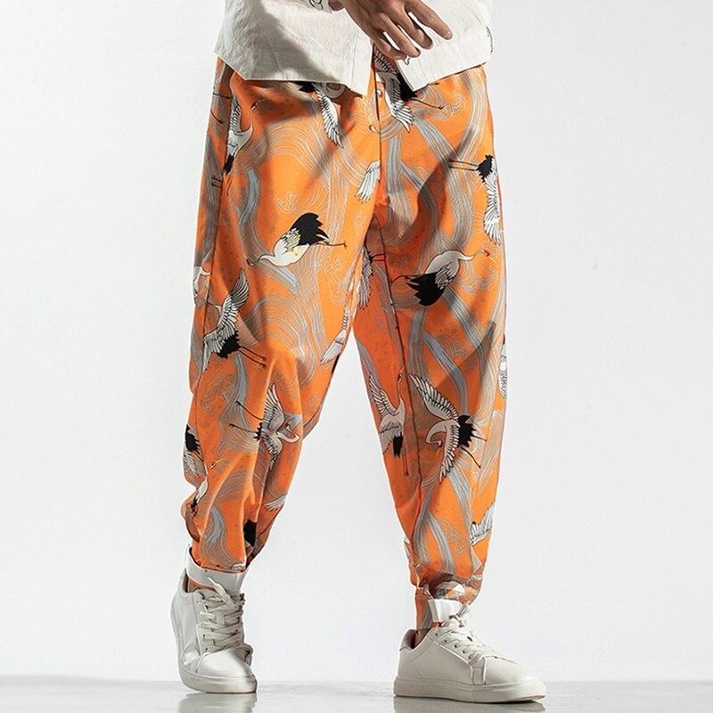 Crane Printing Harem Pants Men Chinese Style Casua... – Grandado