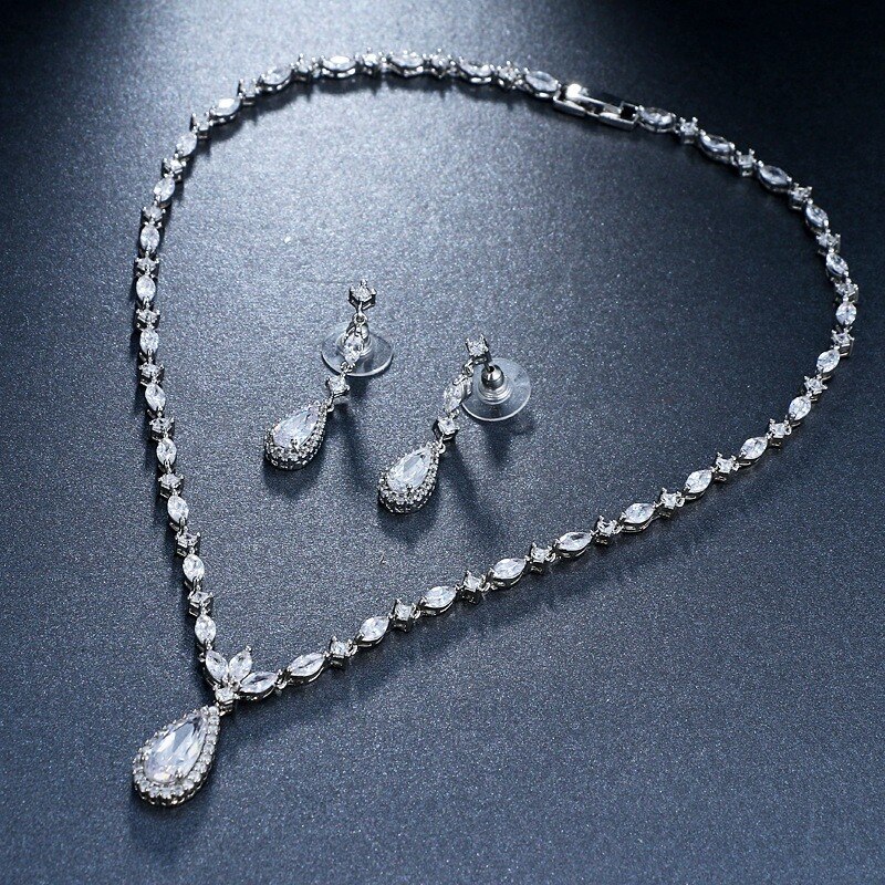 AMC Shiny Water Necklace Earring Silver Color Brid... – Grandado