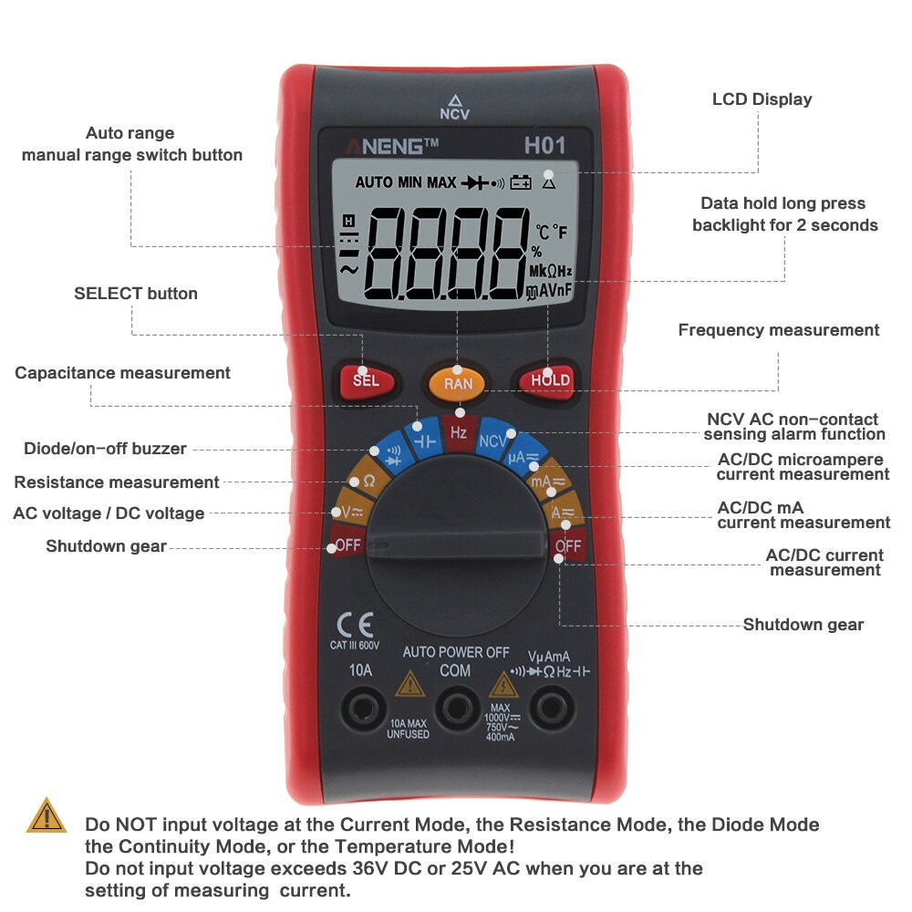 H01 Digital Multimeter NCV 4000 Counts Backlight A... – Vicedeal
