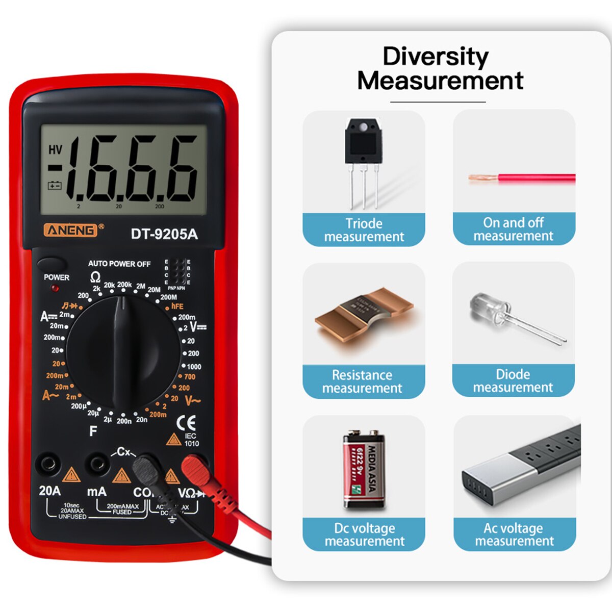 DT-9205A Handheld Digital Multimeter AC/DC Volt Am... – Vicedeal