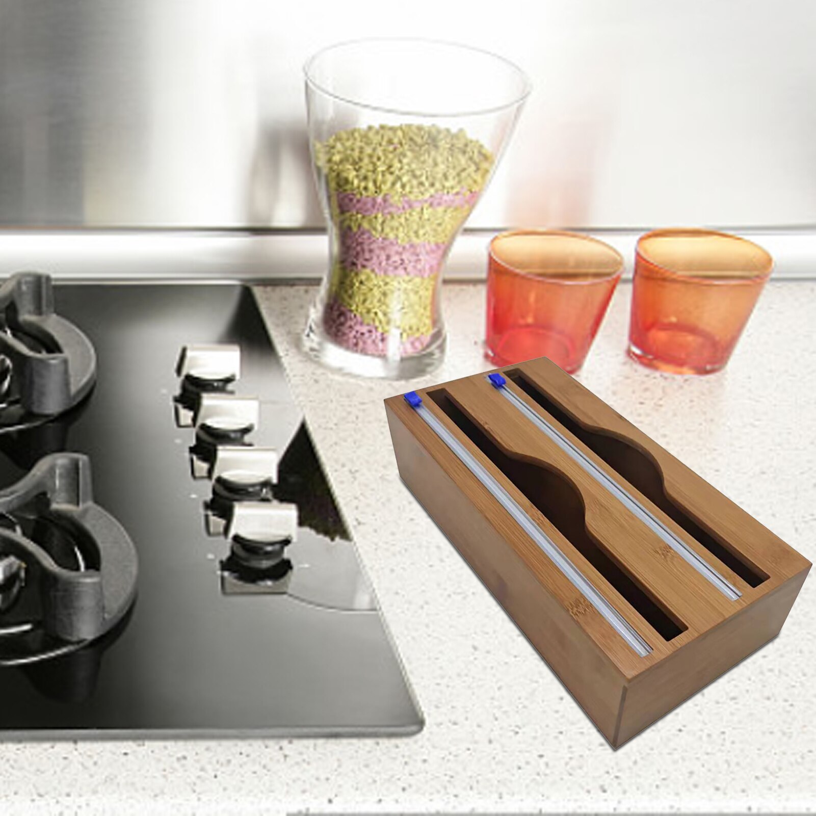 Wrap Dispenser with Slide Cutter Bamboo Wood Refil... – Grandado