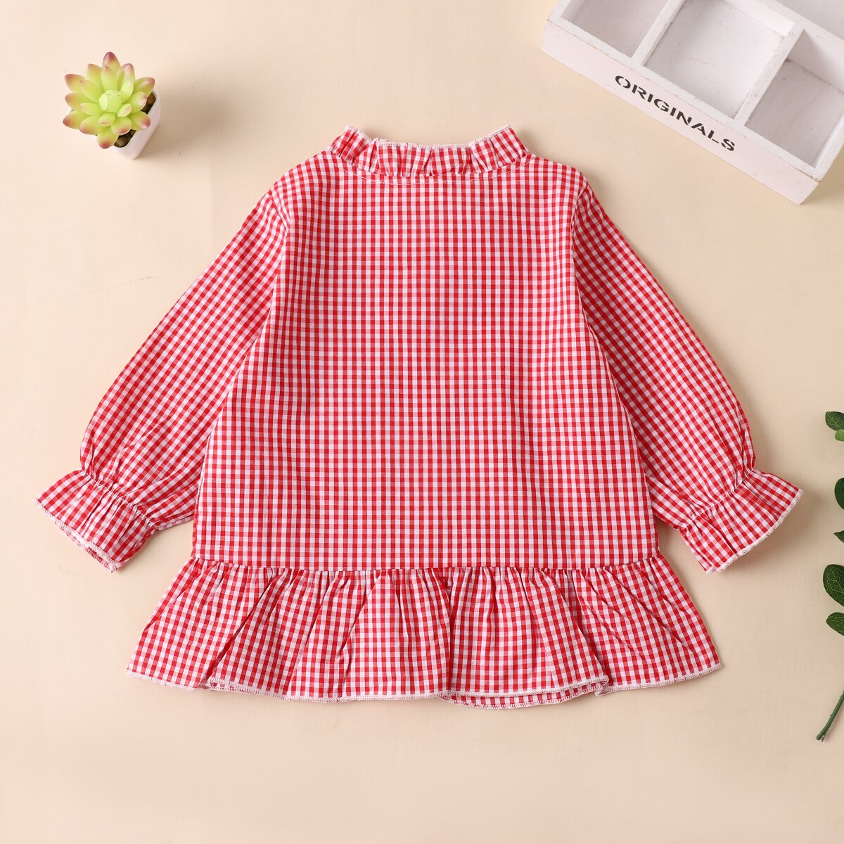 1-6Y Toddler Kids Girls Red Plaid Blouse Round Nec... – Grandado