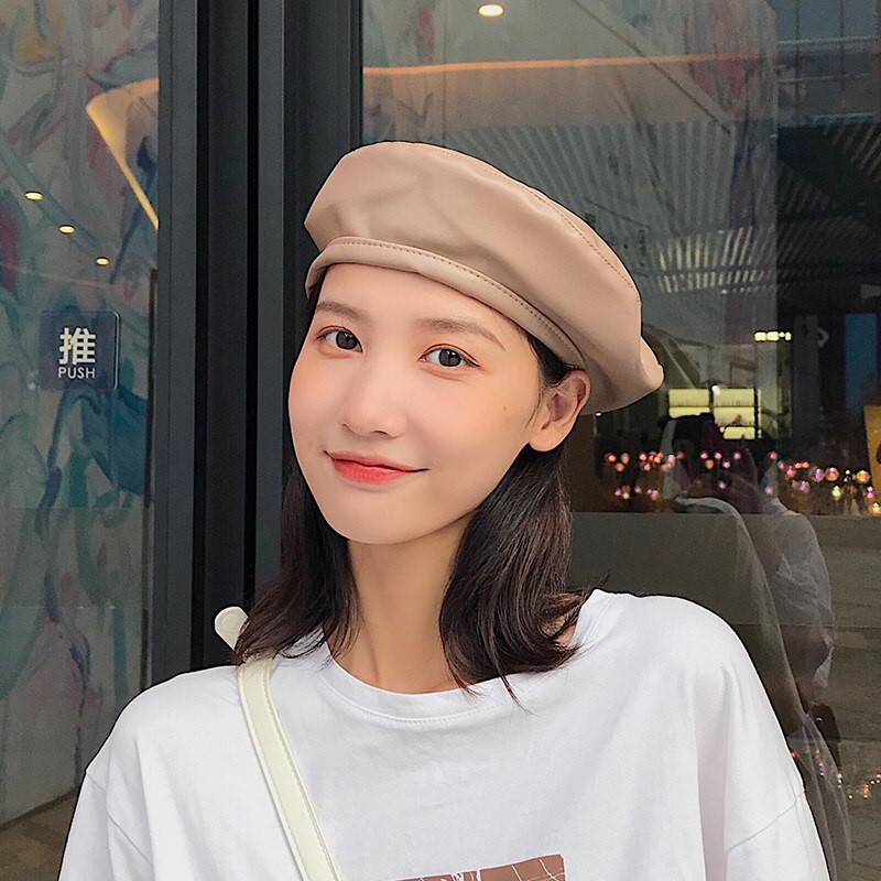 Women Beret Solid Faux PU Leather Beret French Art... – Grandado