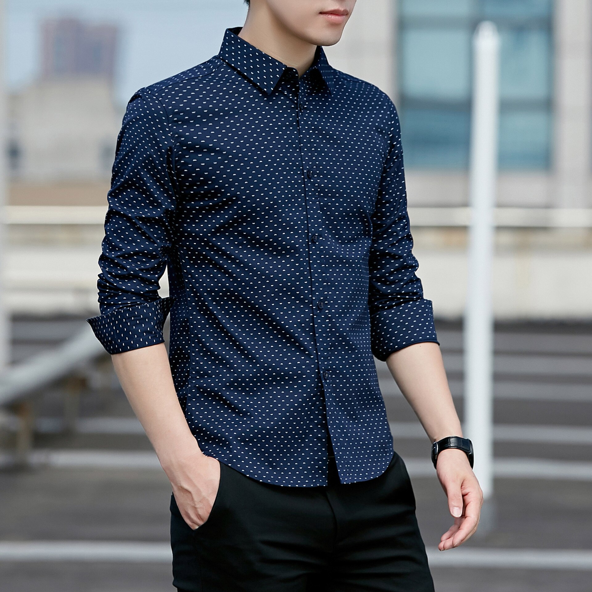 Men's Autumn Spring Casual Formal Polka Dot Slim F... – Vicedeal