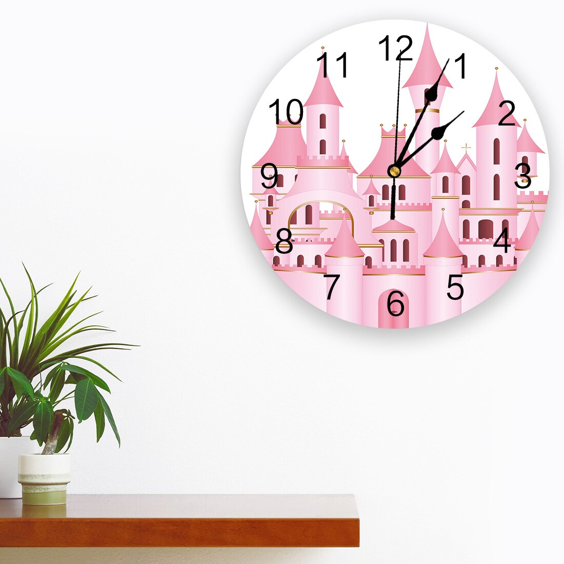 Pink Cartoon CastleWall Clock Home Decor Bedroom S... – Grandado