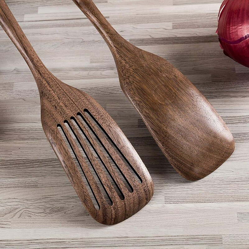 Wooden Spatula&Slotted Spatula for Cooking,Black W... – Grandado