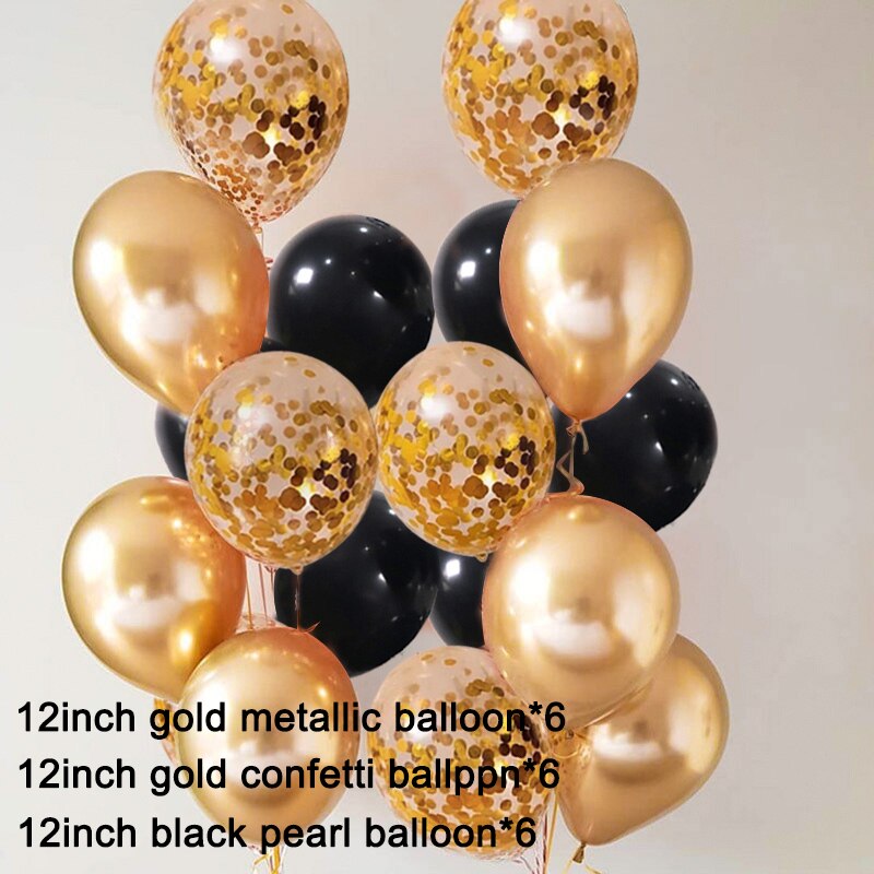 Happy Birthday Black Gold Confetti Balloon Wedding... – Vicedeal