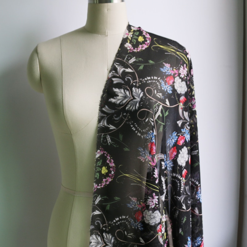 Vintage Flower Chiffon Fabric Black – Grandado
