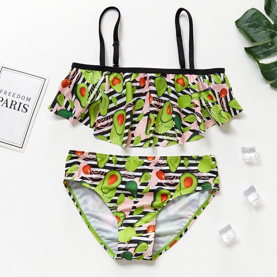 Fruit Print Falbala Summer Kids Bikini Set Bandage... – Grandado