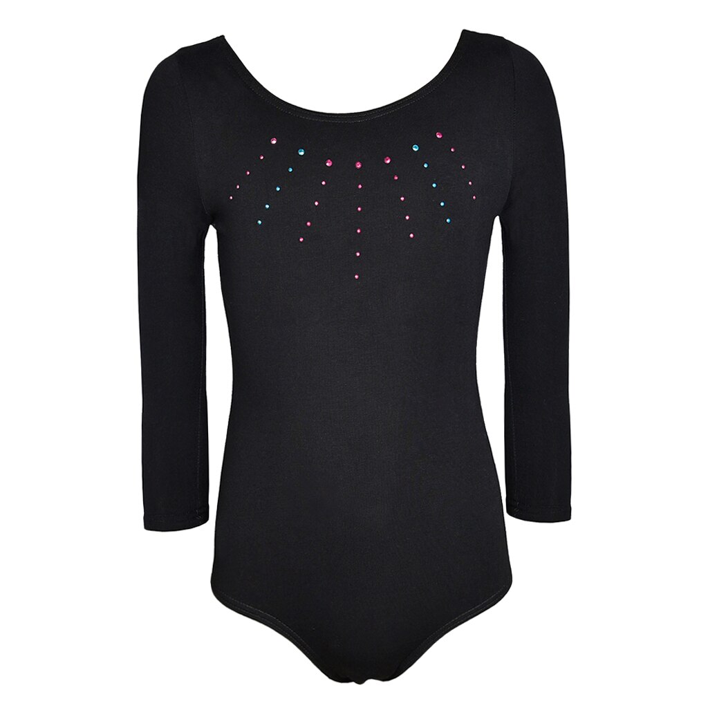Long Sleeve Girls Crystal Solid Black Leotard Spor... – Vicedeal