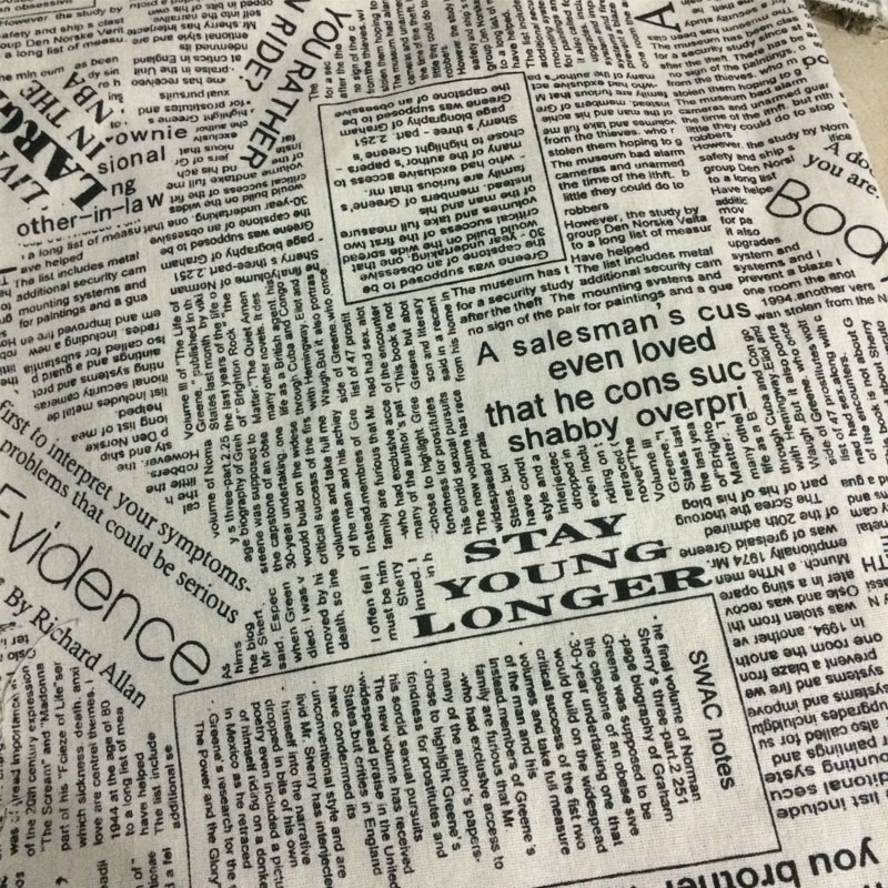 50x150cm Retro Newspaper Letter Printed Cotton Lin... – Grandado
